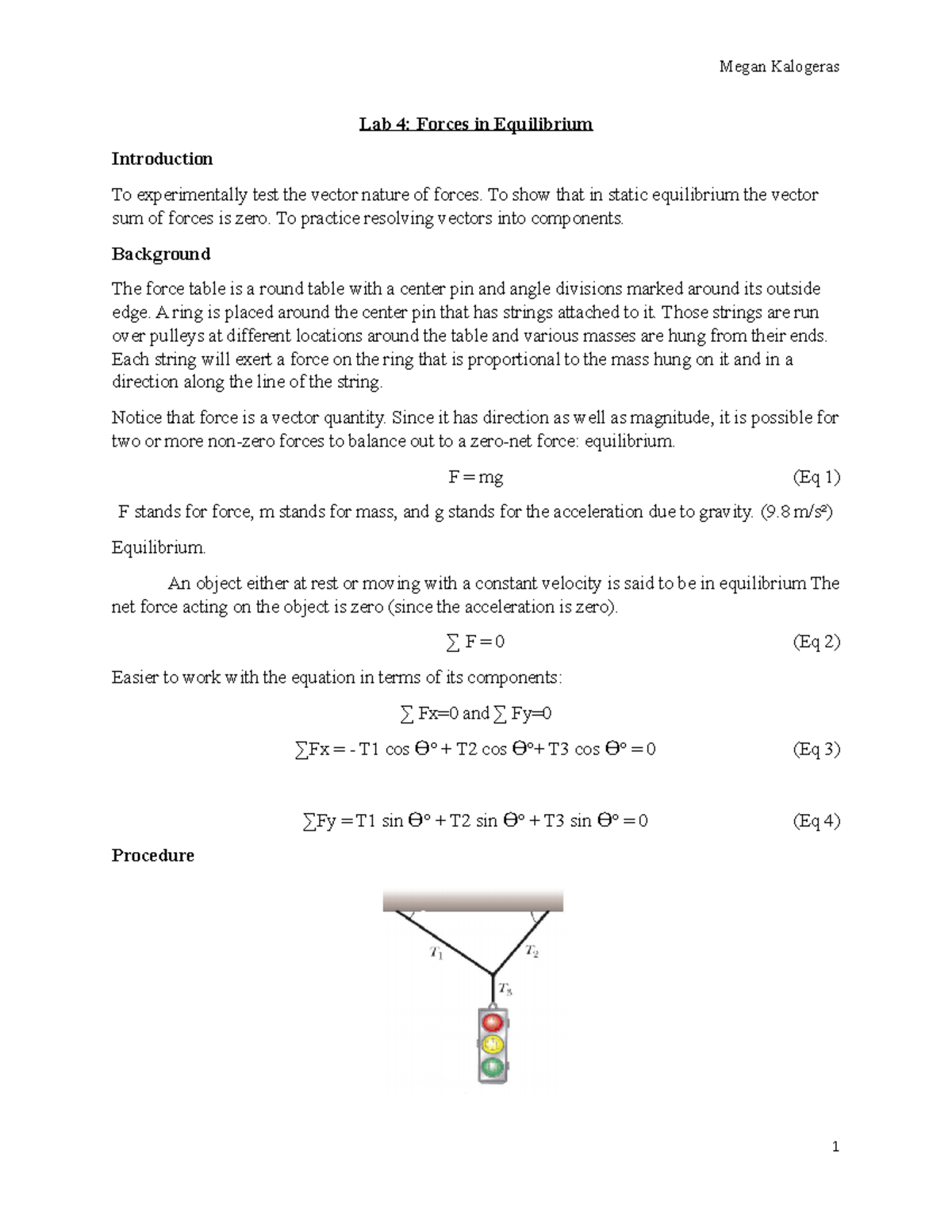 Physics Lab 4 - Forces in Equilibrium Lab Report - Studocu