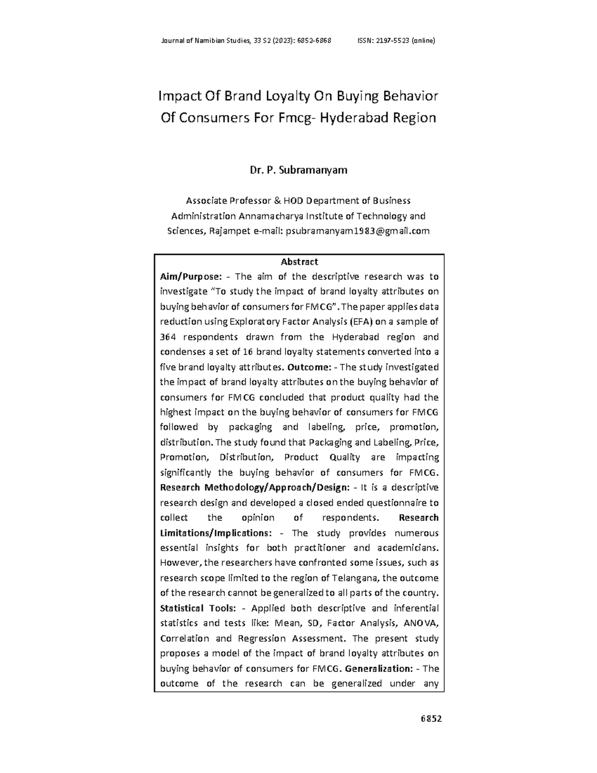 Impact of Brand Loyalty on Consumer Buying Behavior in FMCG - JNS 33 S2 ...