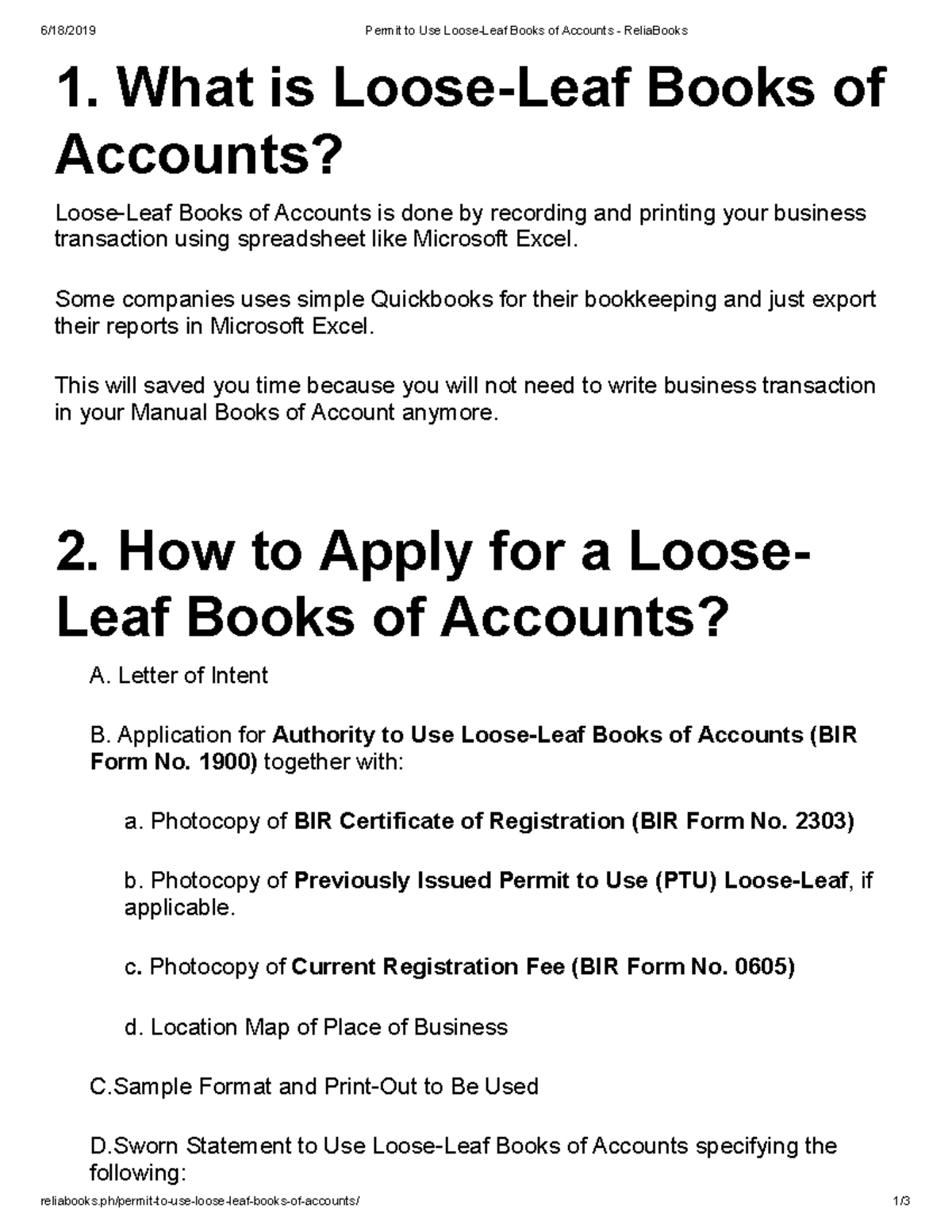 Guide to Applying for Loose-Leaf Books of Accounts - ReliaBooks - Studocu