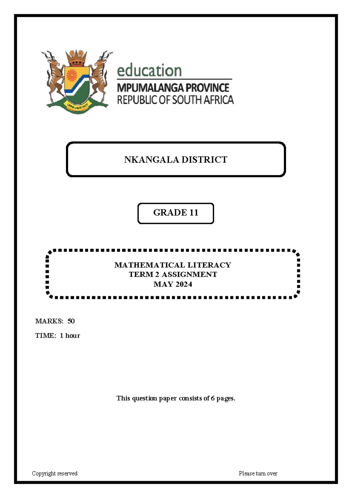 Grade 11 Mathematical Literacy Term 2 Assignment - May 2024 - Studocu