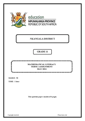 Mathematical Literacy Grade 10 Term 2 Revision Booklet 2025 - Studocu