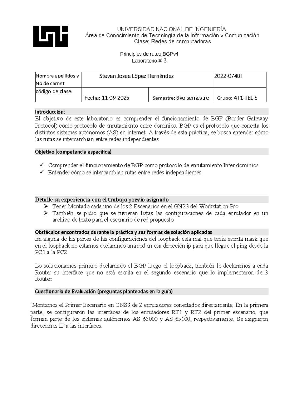 Laboratorio 3: Principios de Ruteo BGPv4 - Redes de Computadoras 8vo ...