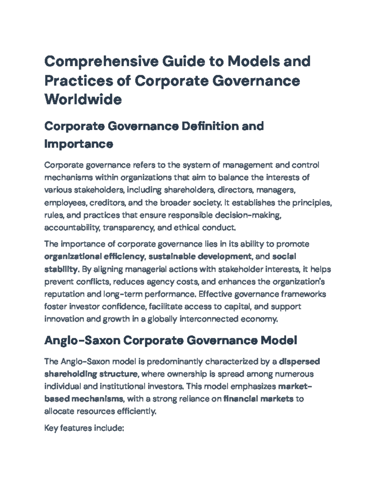 Comprehensive Guide to Corporate Governance Models and Practices (CG ...