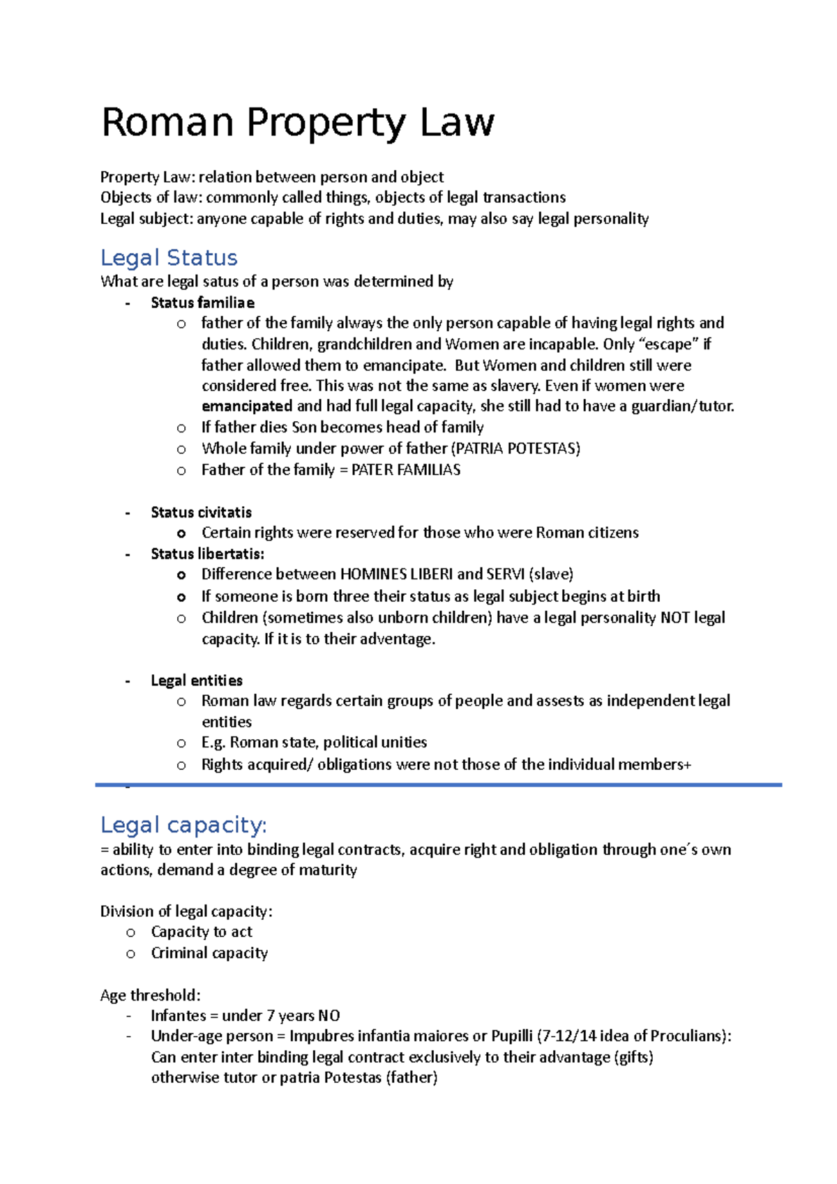 Roman Property Law: Key Concepts and Legal Principles Explained - Studocu