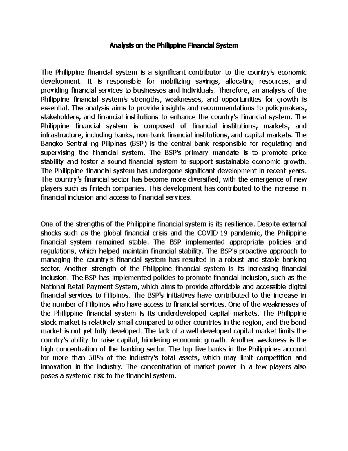 Analysis-on-the-Philippine-Financial-System - Analysis on the ...