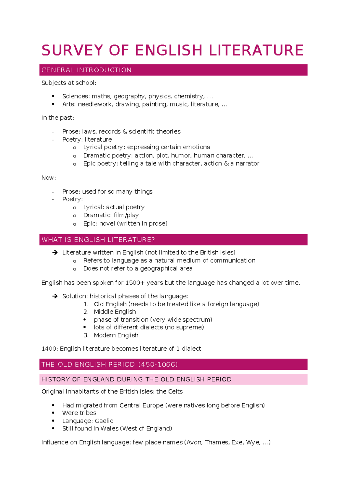 Survey of English Literature: General Introduction and Old English ...