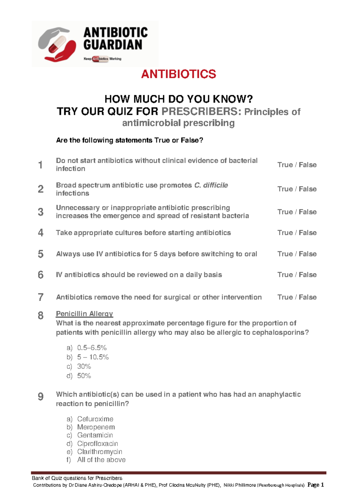 Antibiotic Guardian Quiz (Prescribers) - Answers & Insights - Studocu