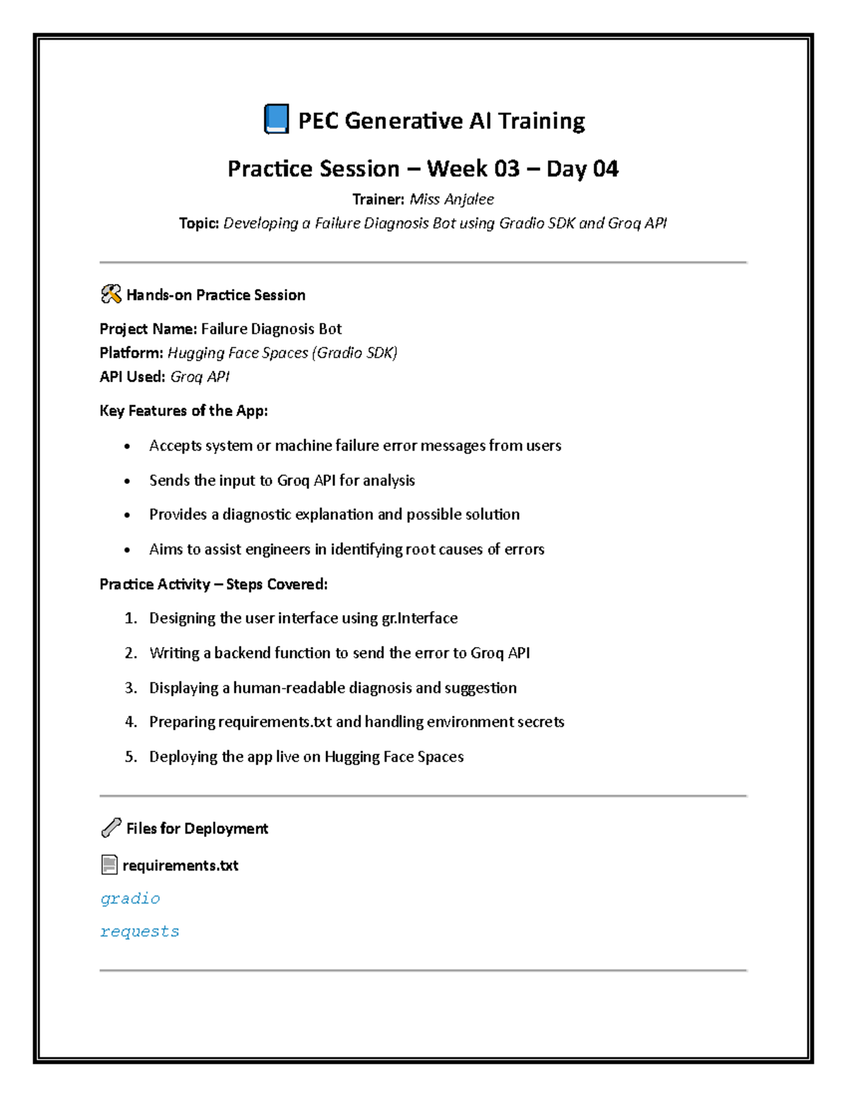 PEC Generative AI Training: Week 03 Day 04 - Failure Diagnosis Bot ...