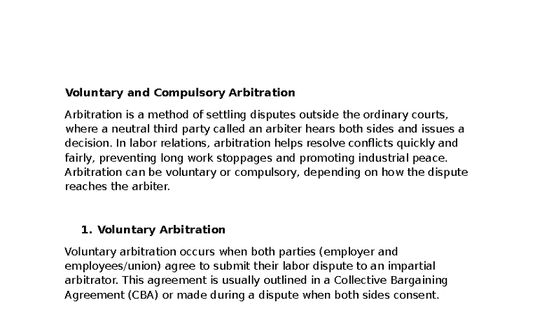Title: Understanding Voluntary and Compulsory Arbitration in Labor ...