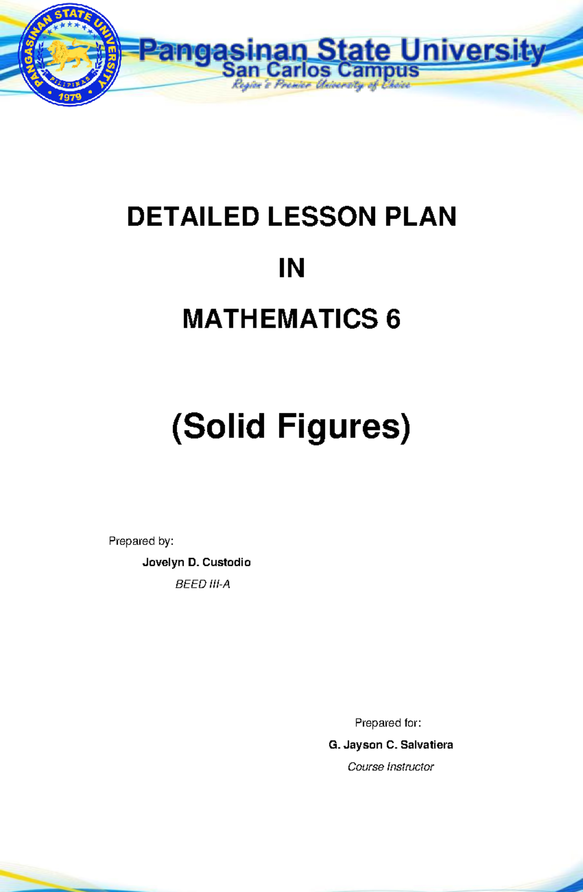 Detailed Lesson Plan on Solid Figures for Mathematics 6 - DLP - Studocu