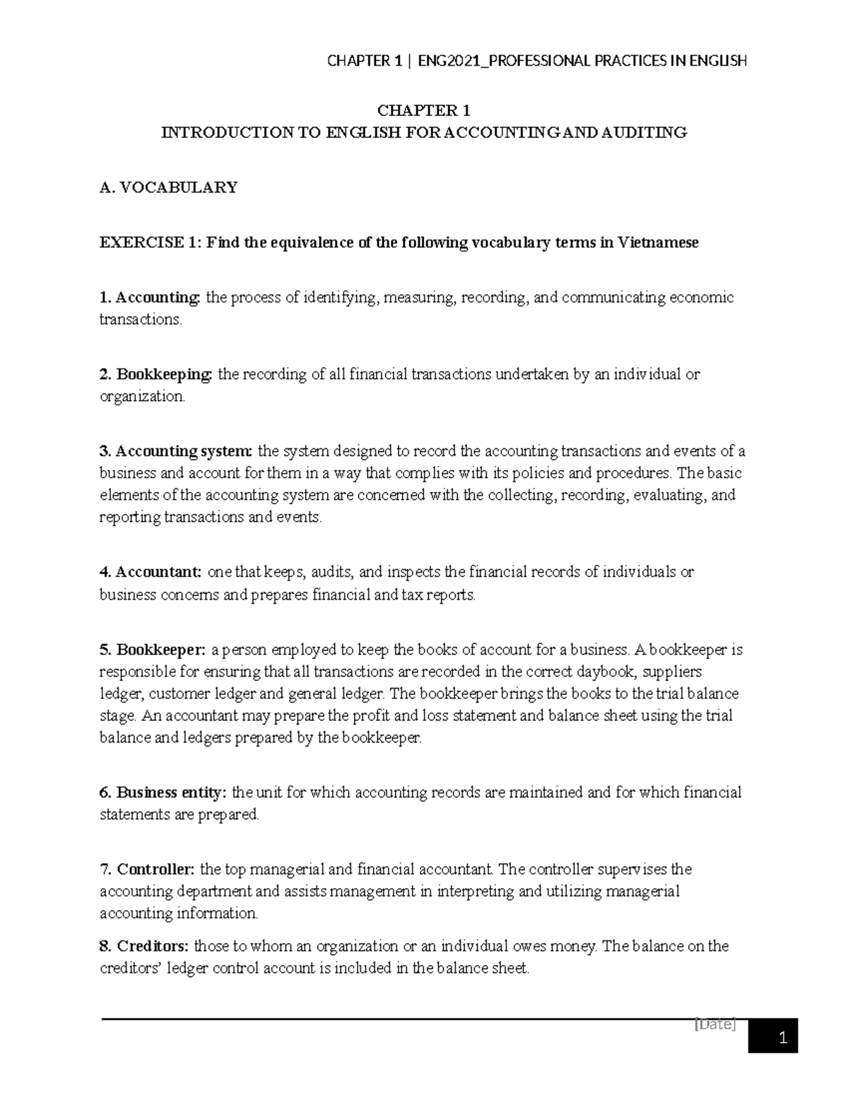 CHAPTER 1 ENG2021 PROFESSIONAL PRACTICES IN ENGLISH: INTRODUCTION TO ...