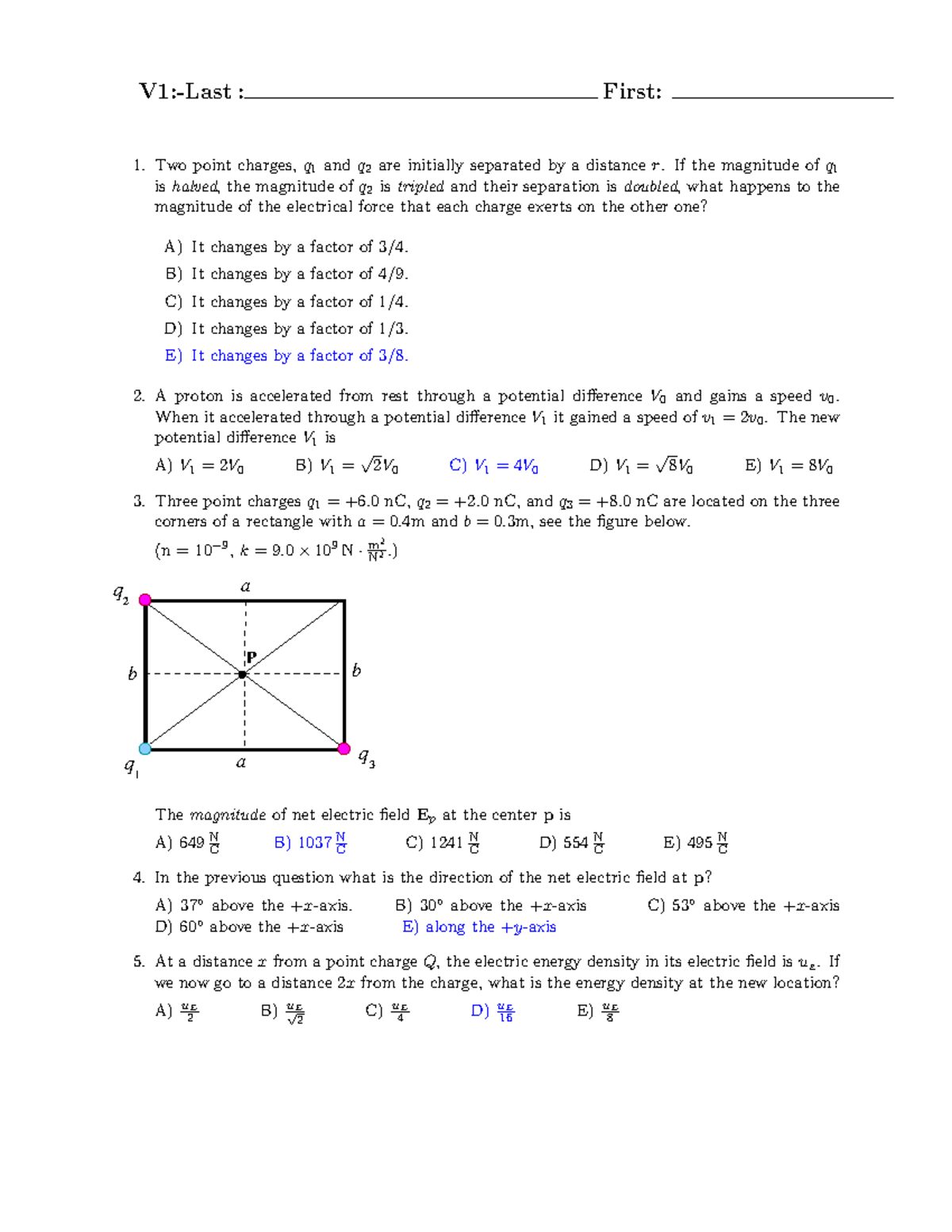 Physics 120 EX1 SOL - Midterm Exam Practice Questions and Solutions ...