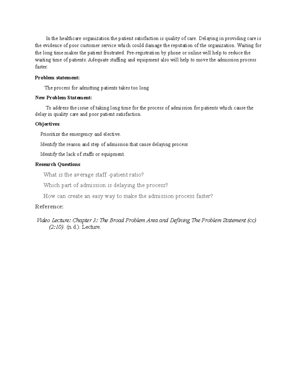 2-1 Discussion: Critique of Patient Admission Process Improvement - Studocu