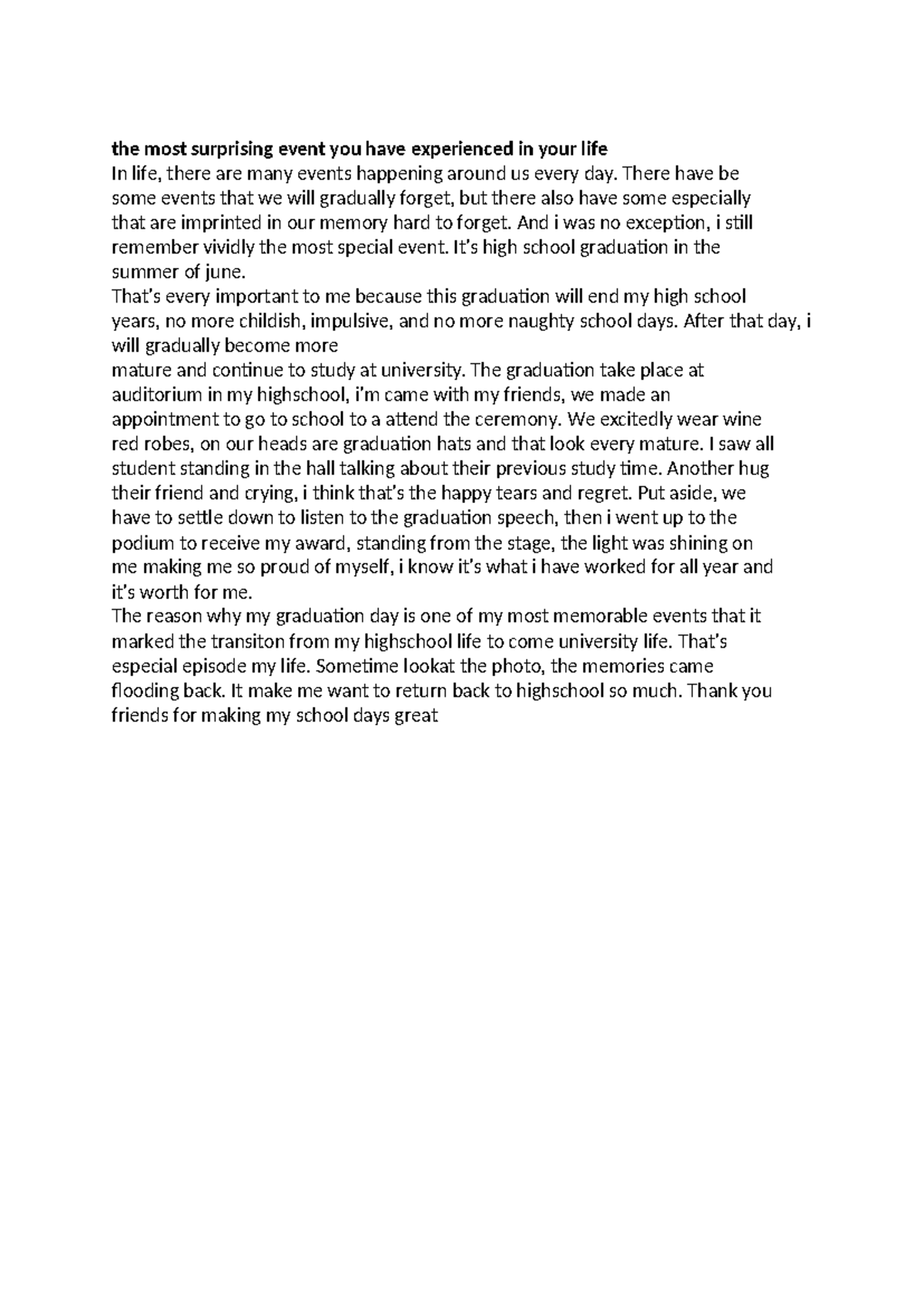 Narrative Essay: My Memorable High School Graduation Event - Studocu