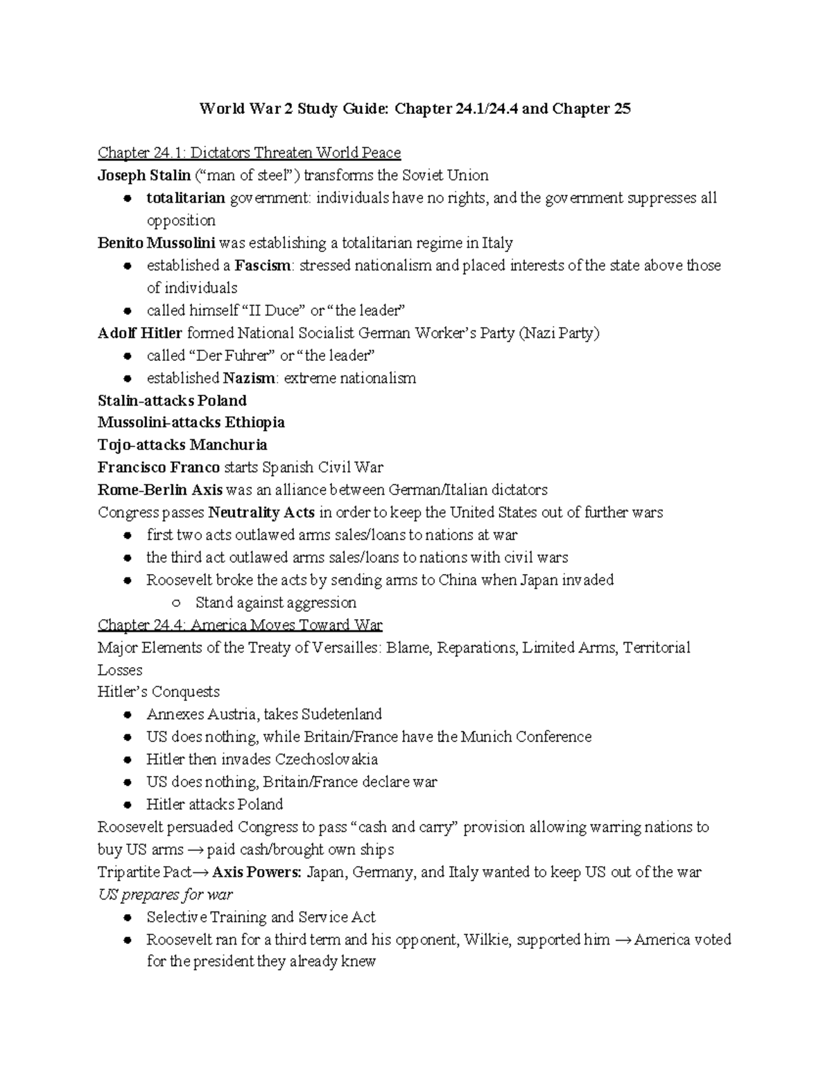 WWII Study Guide: Chapters 24.1/24.4 Overview and Key Insights - Studocu