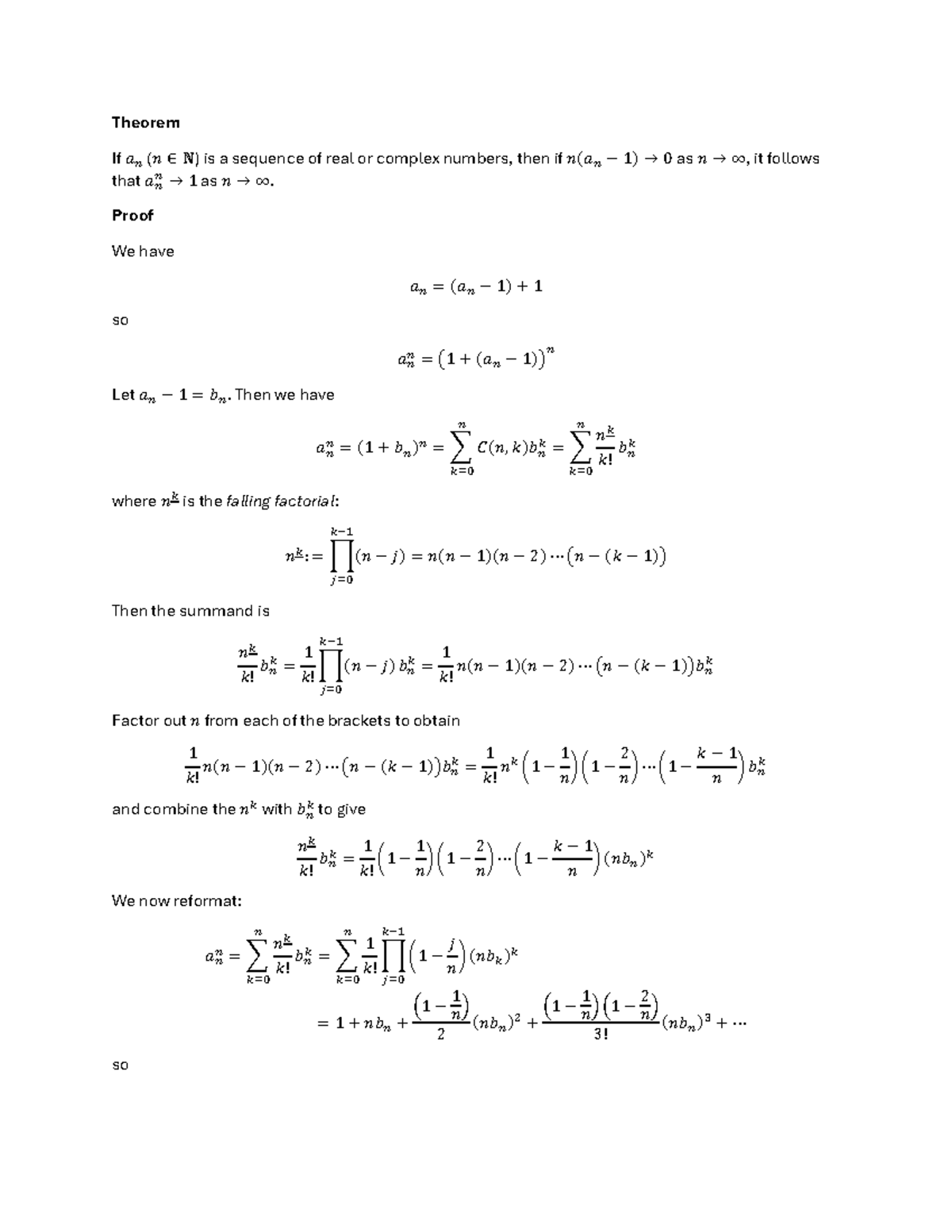 Limit Theorem for Establishing Complex Exponential Using Sequences - Studocu