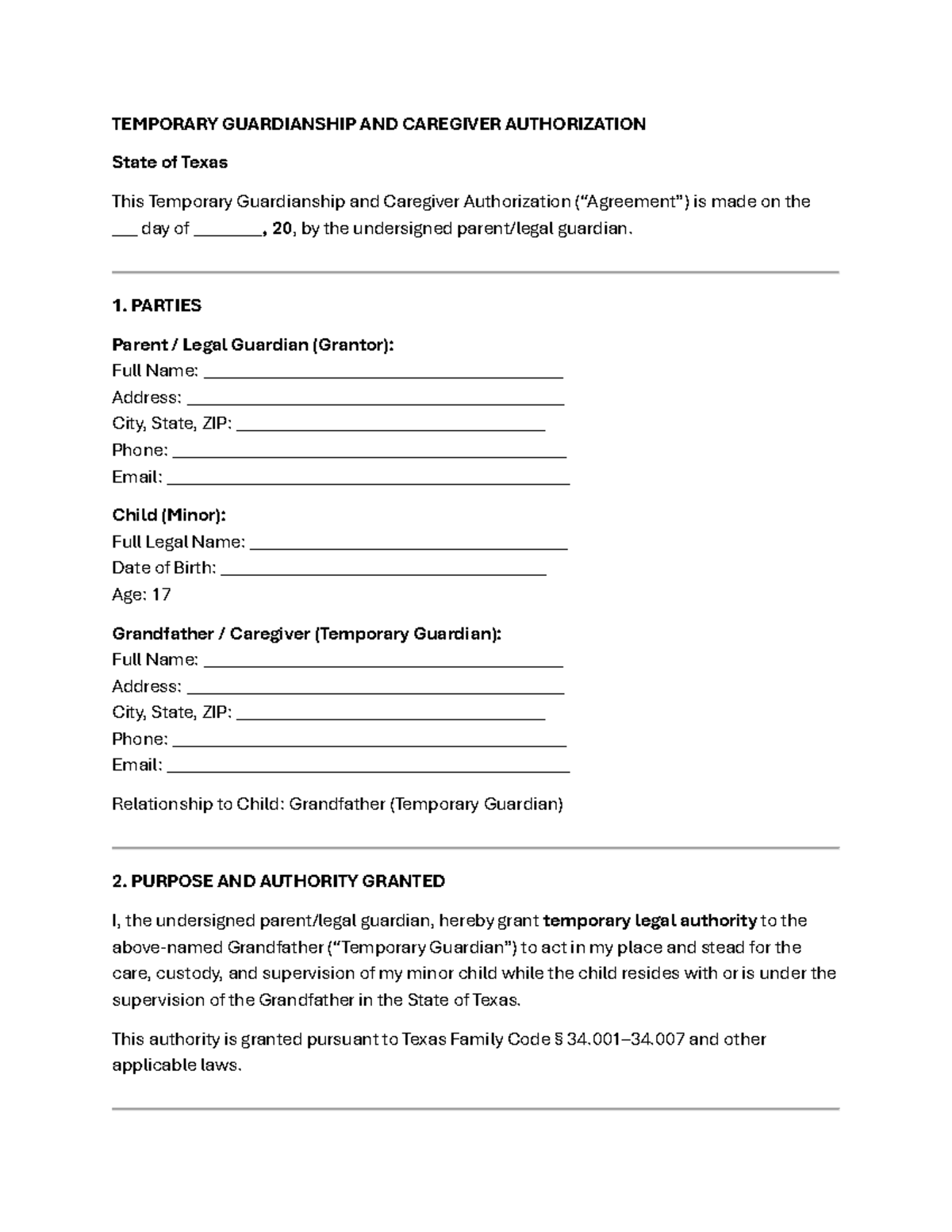 Legal - Sample of Temporary Guardianship & Caregiver Auth. - Studocu