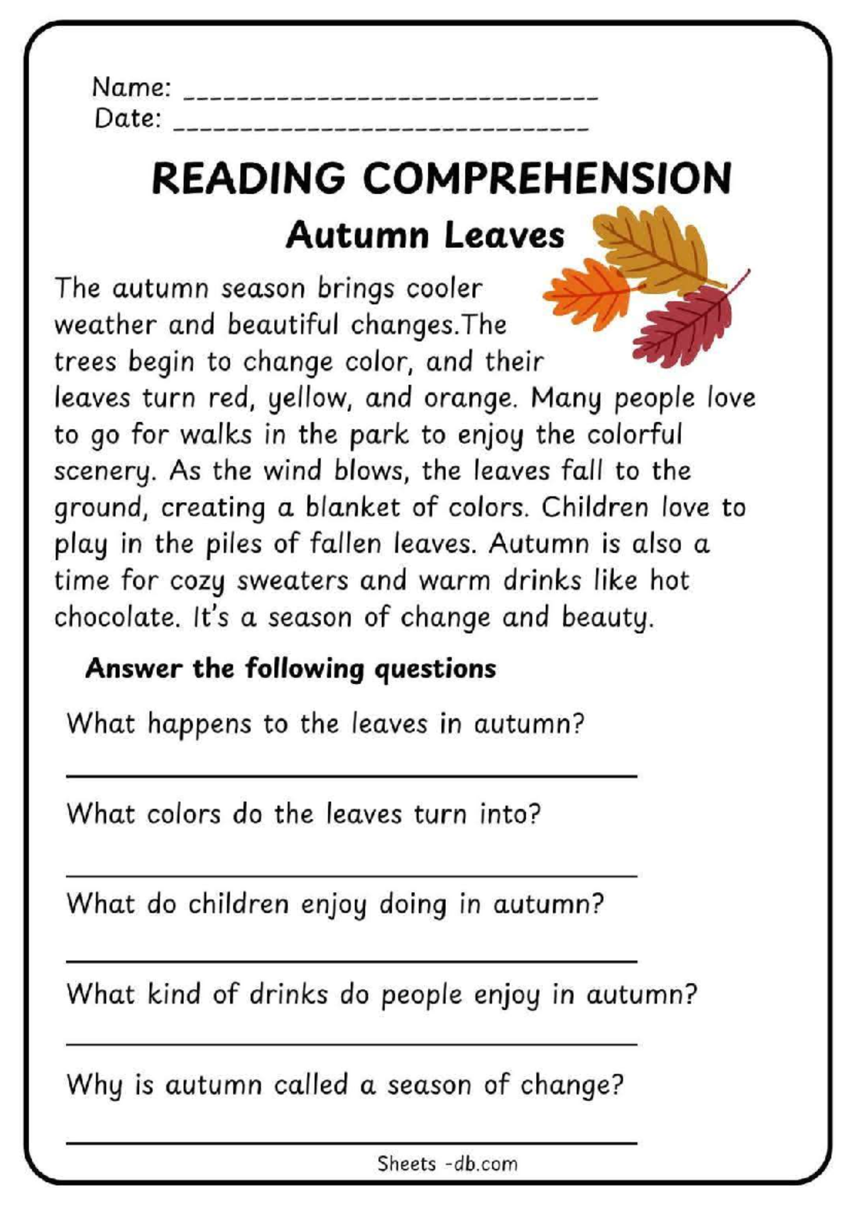 Reading Comprehension: Autumn Leaves - Read 2 - vvvv - Studocu