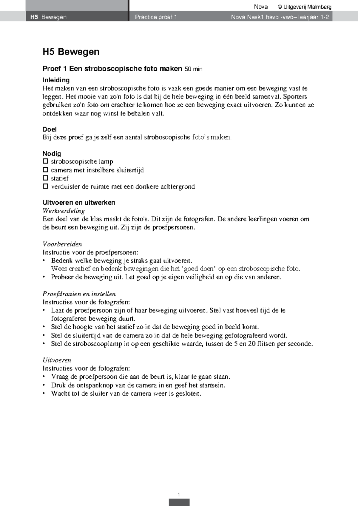 Nova Nask1 H5 Bewegen Practica Proeven en Experimenten - Studeersnel