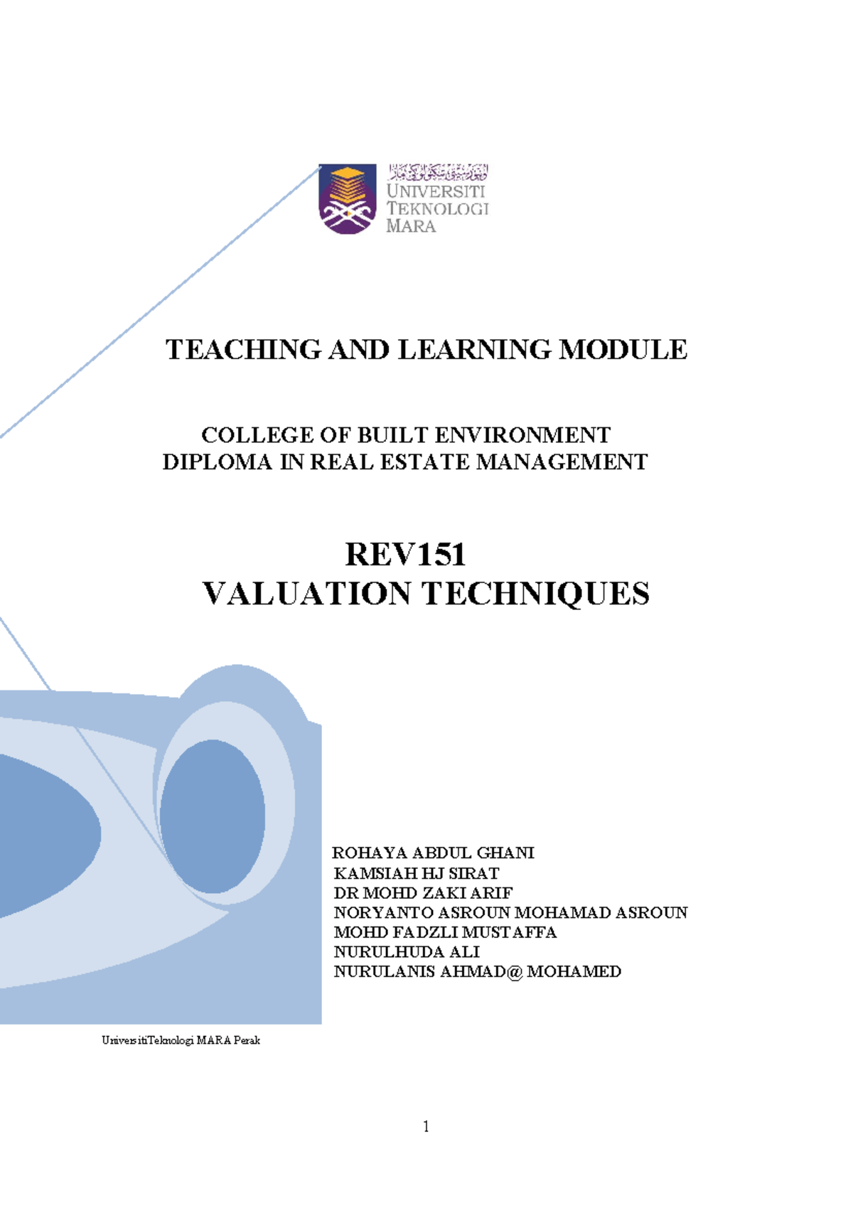 Modul REV151: Valuation Techniques in Real Estate Management - Studocu