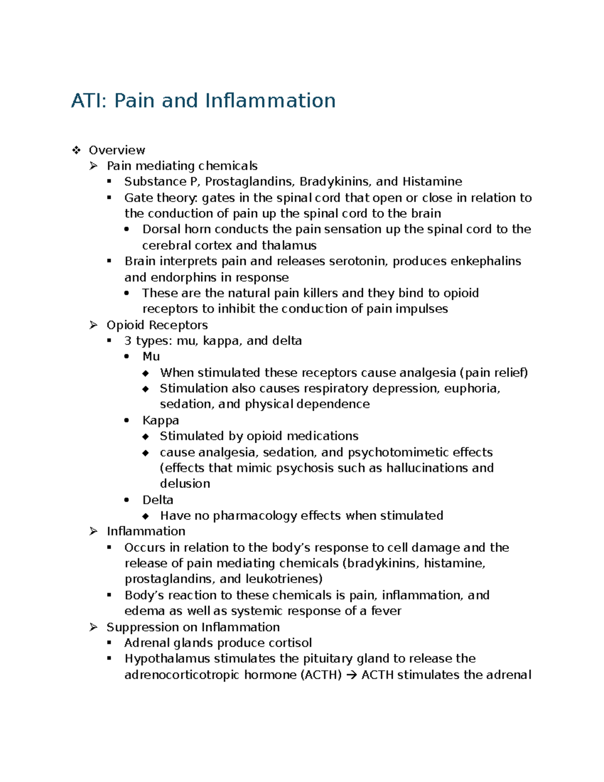 ATI: Pain and Inflammation Overview - Summary of Key Concepts - Studocu