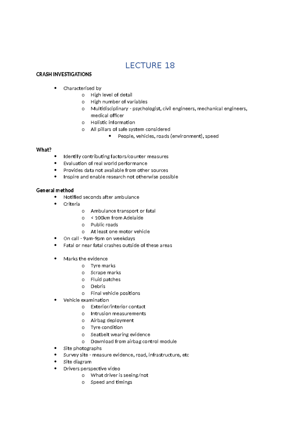 Crash Investigations - Lecture Notes Summary 18 - Studocu