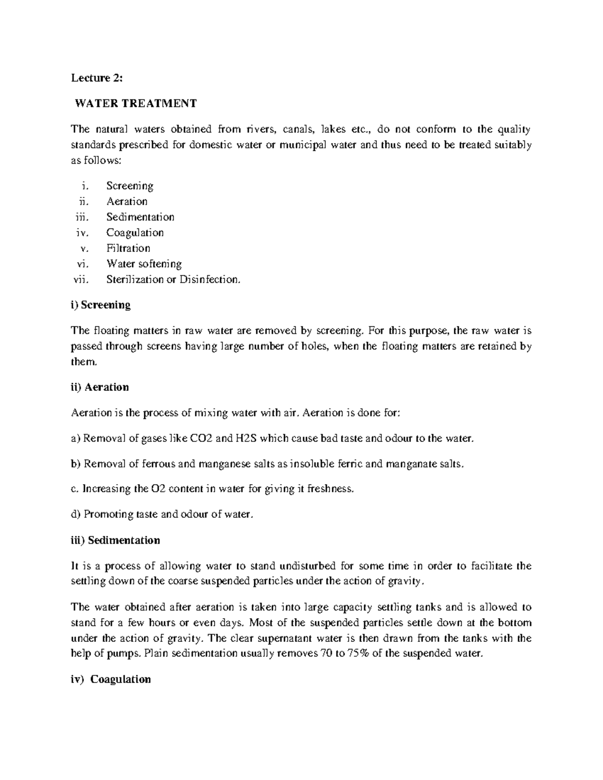 Lecture 2: Water Treatment Processes and Soft Drink Formulation - Studocu