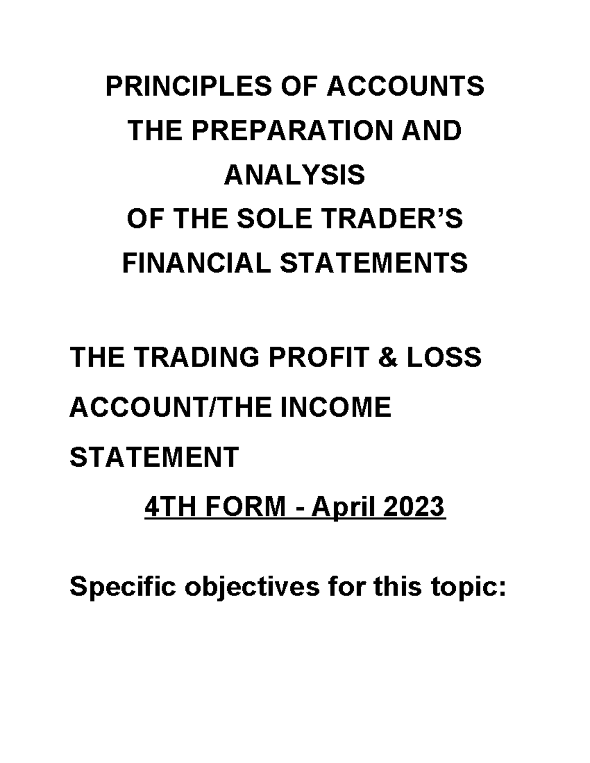 POA 4TH FORM - Income Statement Preparation & Analysis Guide - Studocu