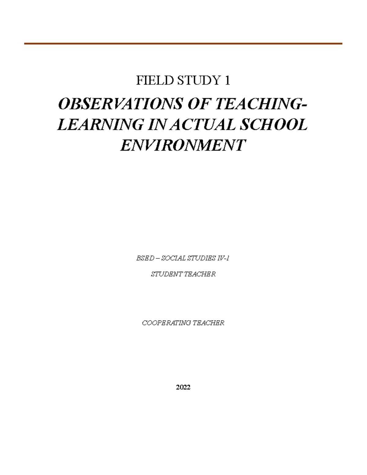 FS-1: Field Study 1 Review of Teaching-Learning Observations - Studocu