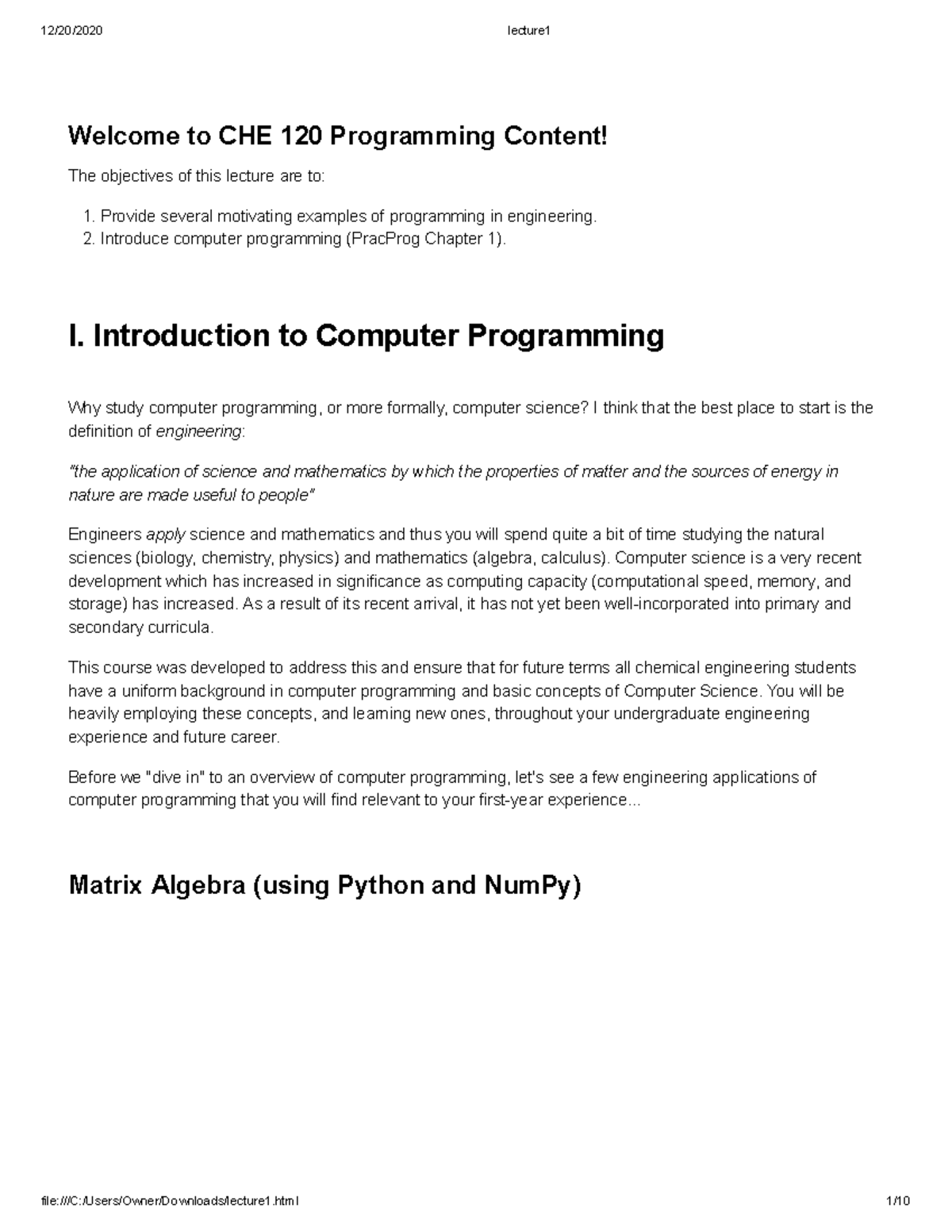 CHE 120 Lecture 1 - Intro to Computer Programming with Python - Studocu