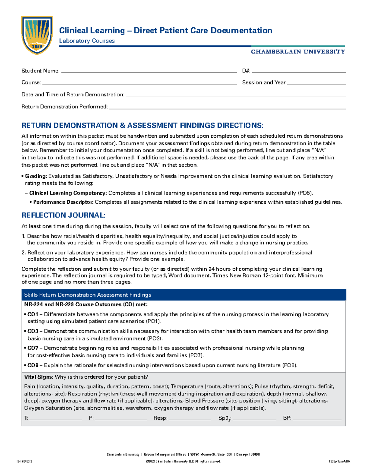 BSN Laboratory Skills Return Demonstration Documentation (NR-224, NR ...