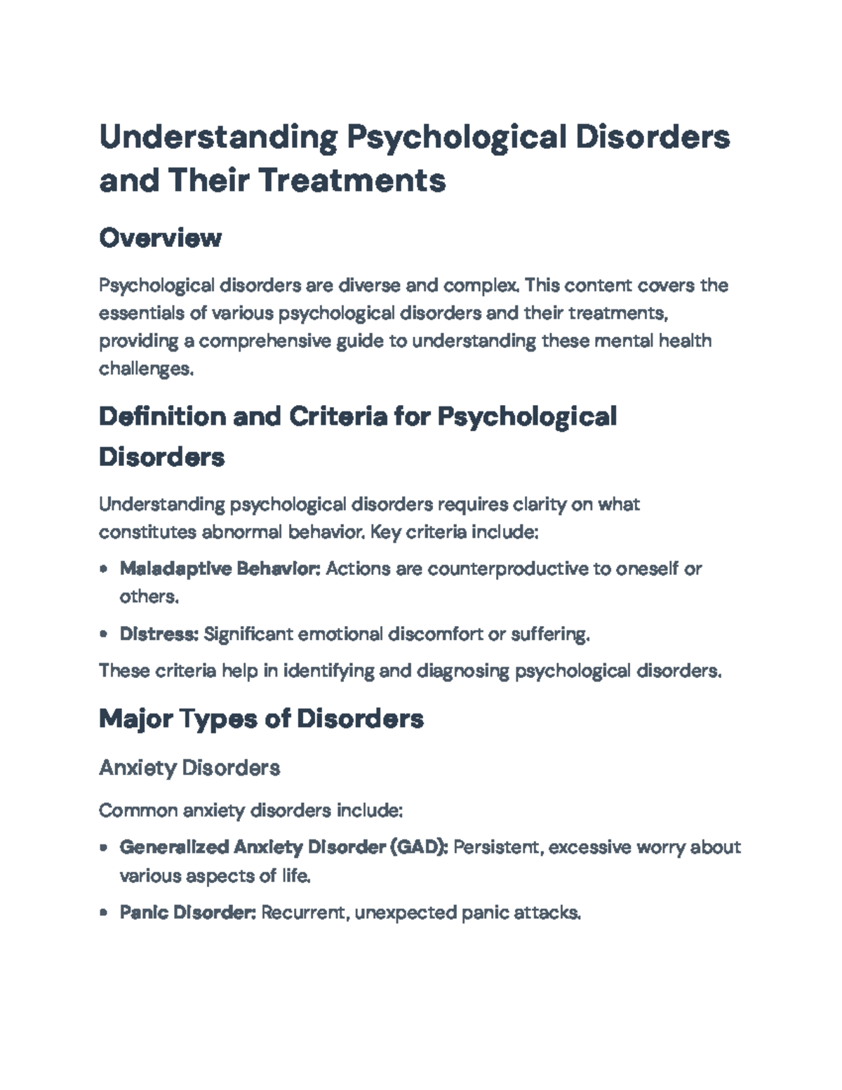 PSY 101: Understanding Psychological Disorders & Treatments Overview ...