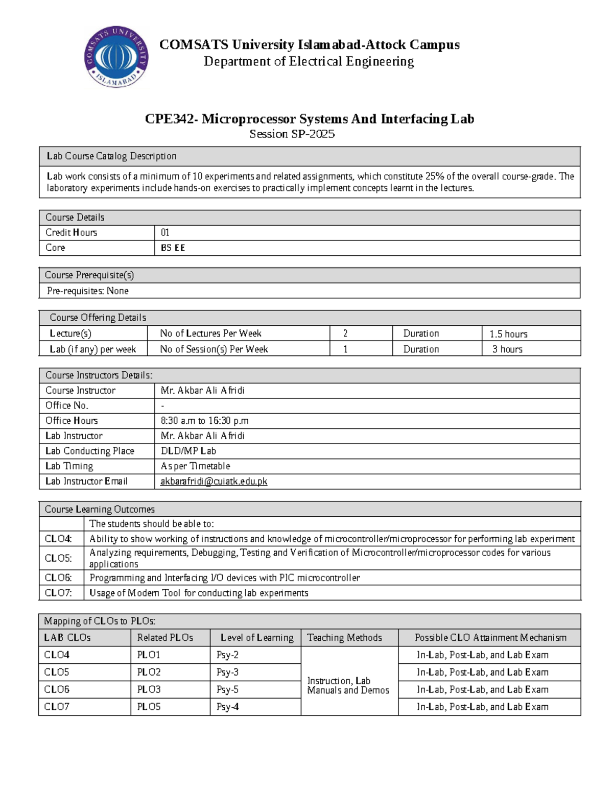 Lab Manual for Microprocessor Systems & Interfacing (CPE SP25) - Studocu