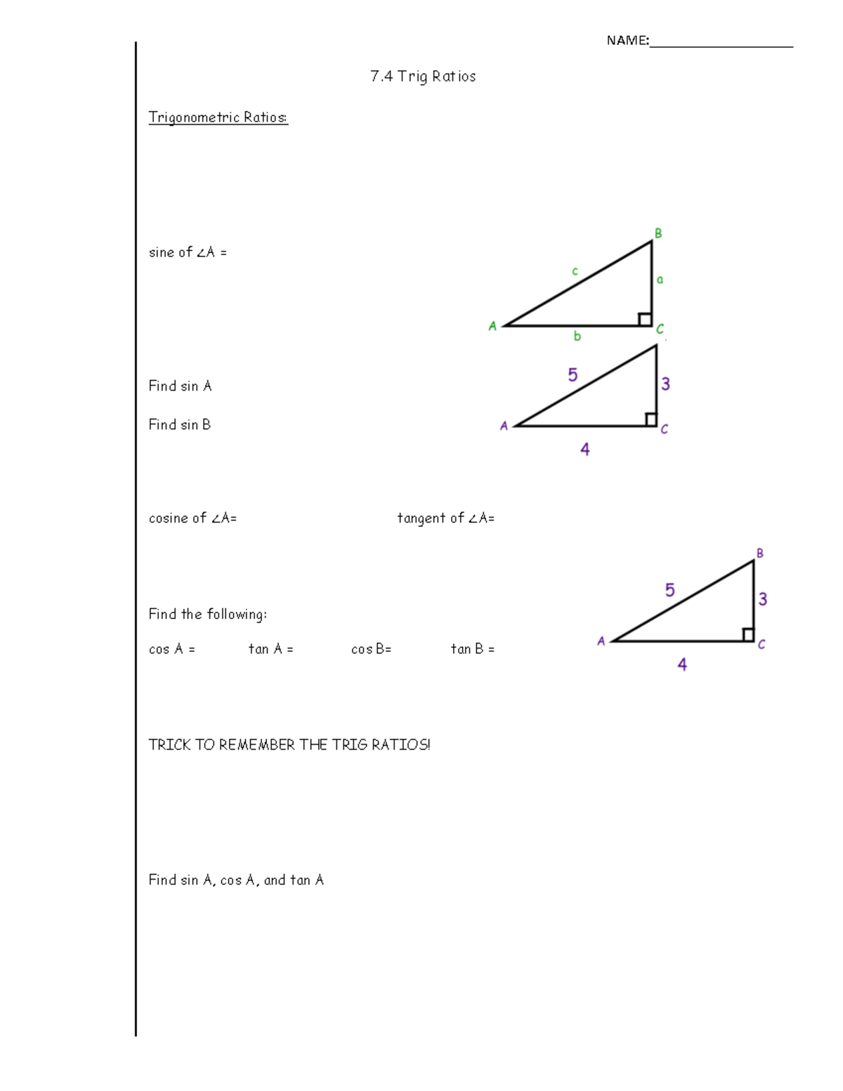 7.4 Trig Ratios: Sine, Cosine, and Tangent Applications - Studocu