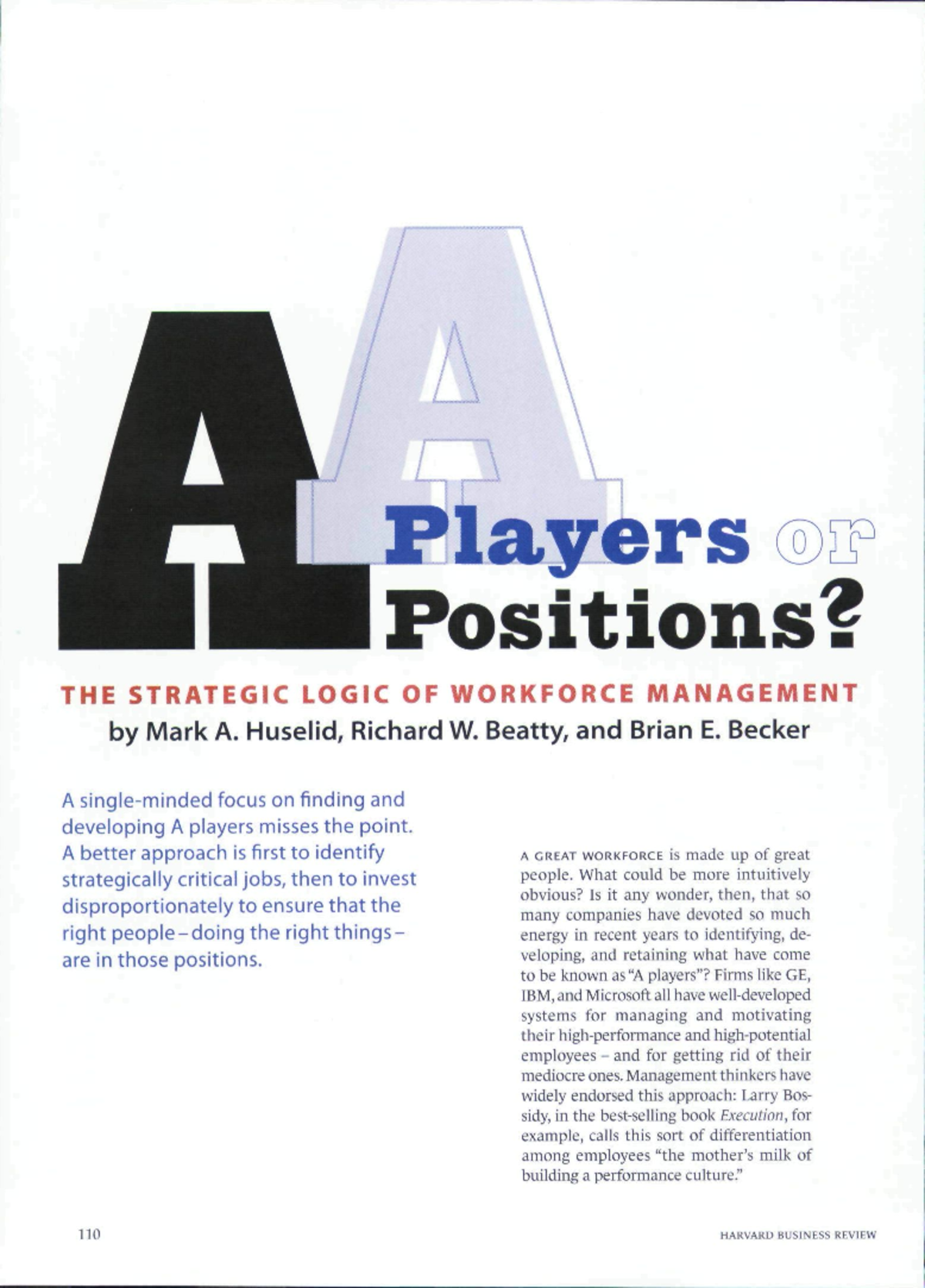 Lecture: A Players vs. Positions in Workforce Management - Studocu