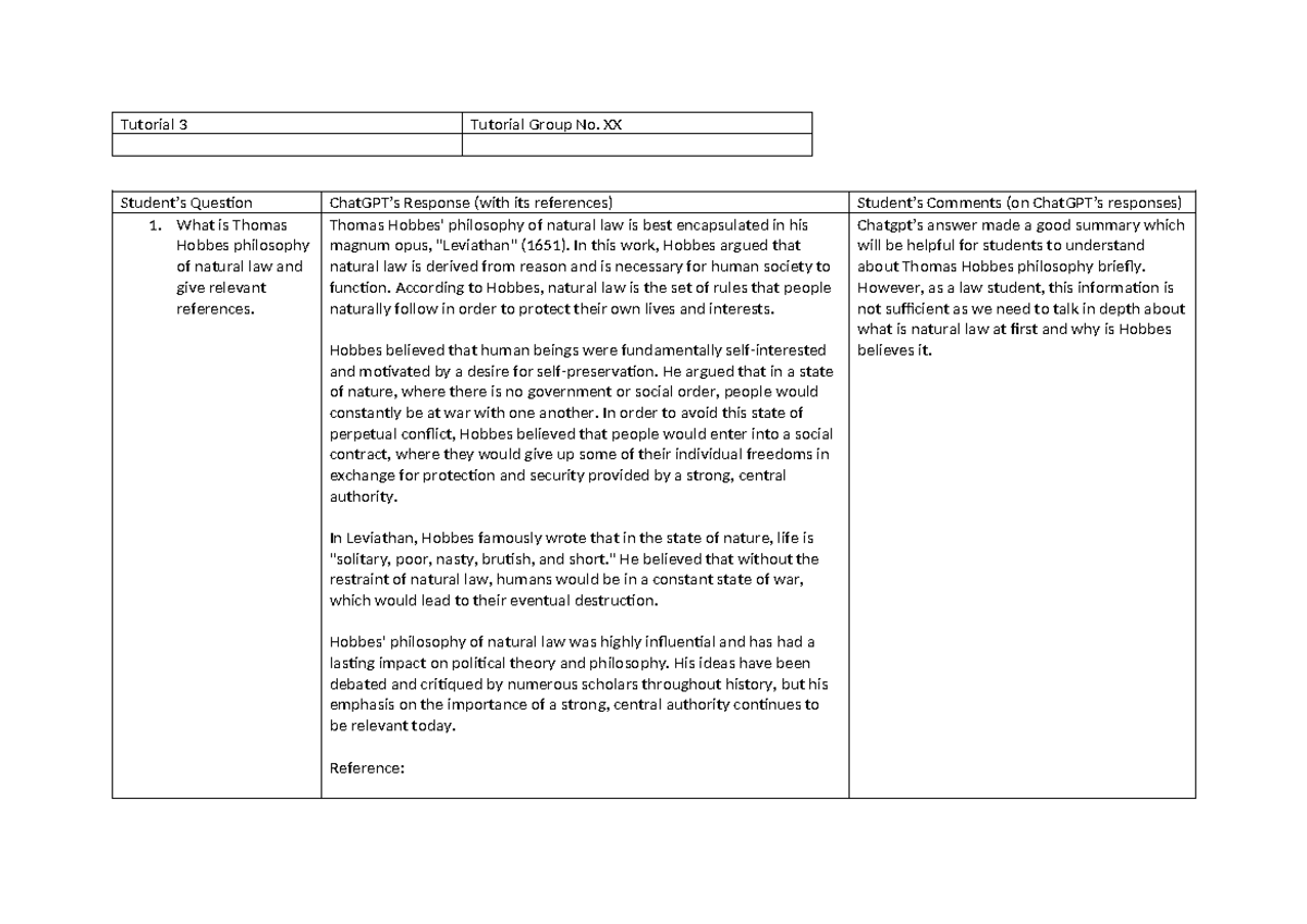 Tutorial 3 - written - Tutorial 3 Tutorial Group No. XX Student’s ...