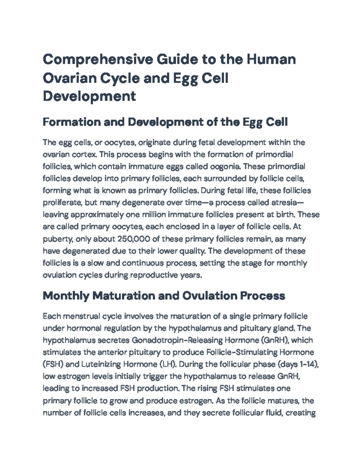 Comprehensive Overview of the Human Ovarian Cycle and Egg Development ...