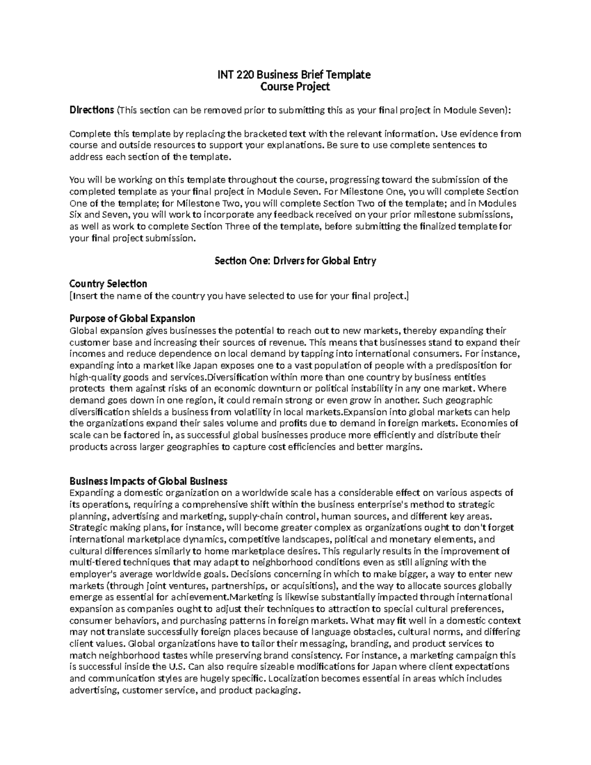 INT 220 Business Brief Template Completed - INT 220 Business Brief ...