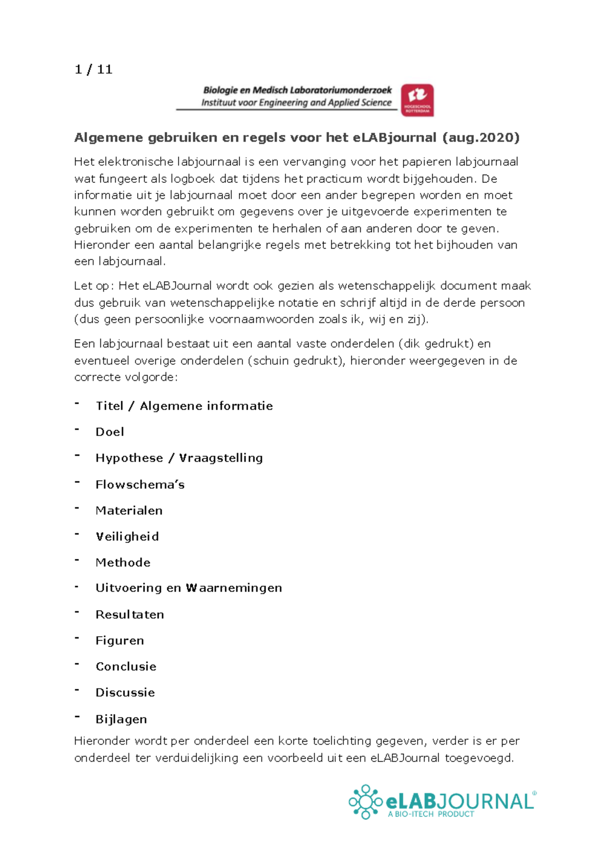 1.1 Algemene Regels voor het eLABjournal - Praktische Gids - Studeersnel