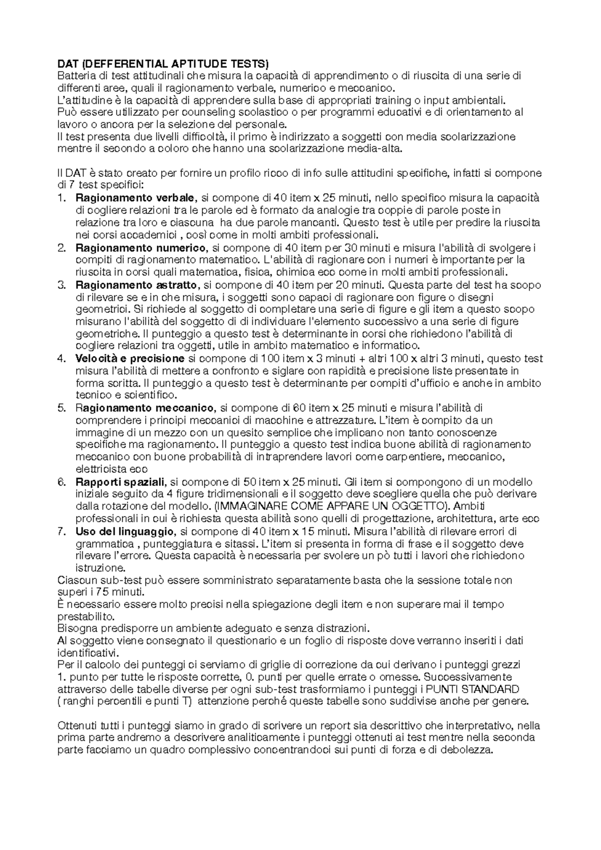 DAT-5 Differenzial Aptitude Tests: Overview and Key Areas - Studocu