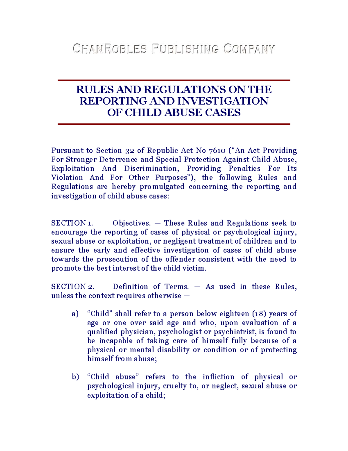 Rules & Regulations on Reporting Child Abuse - Rep. Act No. 7610 - Studocu