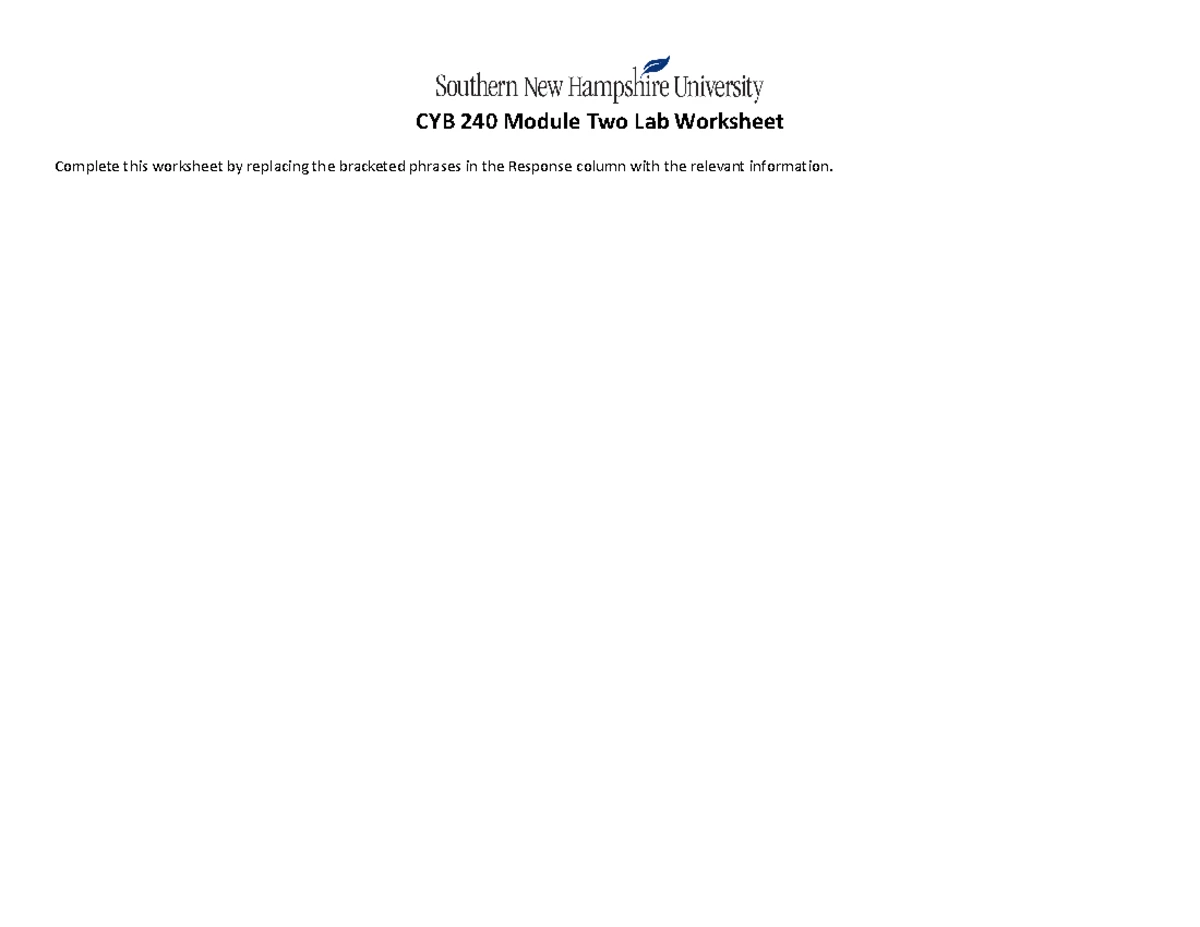 CYB 240 Module Four Lab Worksheet: Remote & Local Exploitation Insights - Studocu