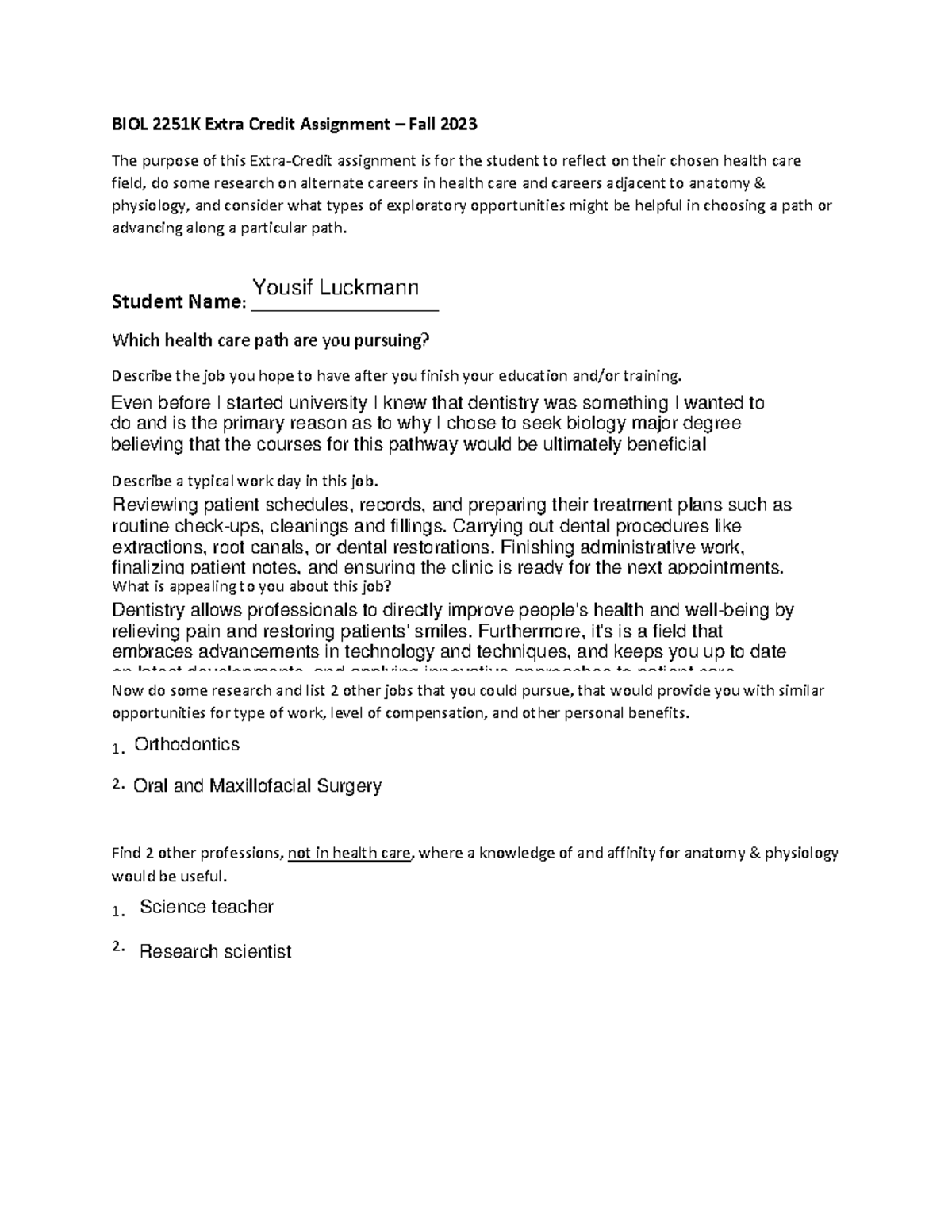 BIOL 2251K Extra Credit Assignment Reflection - Fall 2023 - Studocu