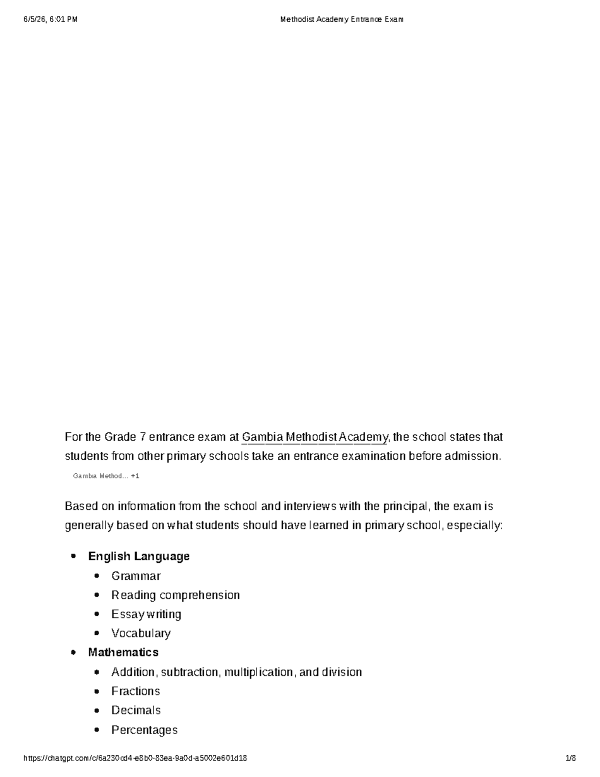 Methodist Academy Grade 7 Entrance Exam Preparation Guide - Studocu