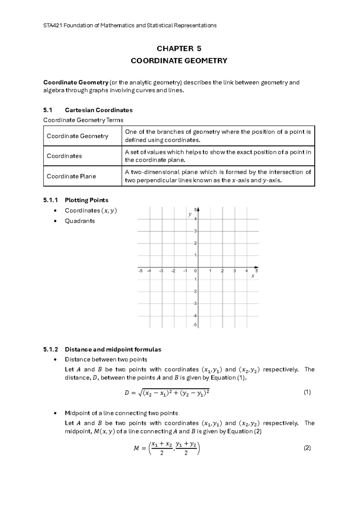 STA421 Final Exam Notes: Chapter 5 - Coordinate Geometry - Studocu