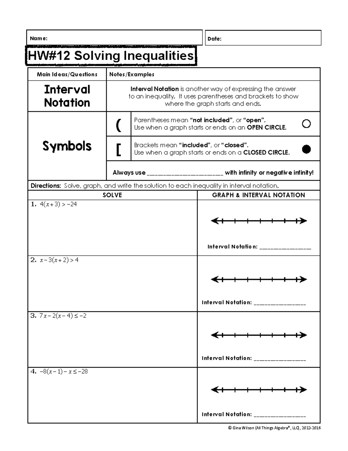 HW#12: Solving Inequalities & Interval Notation Guide - Studocu