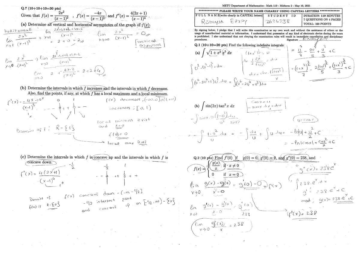 Math 119 Midterm 2 - Asymptotes and Integrals Analysis - Studocu