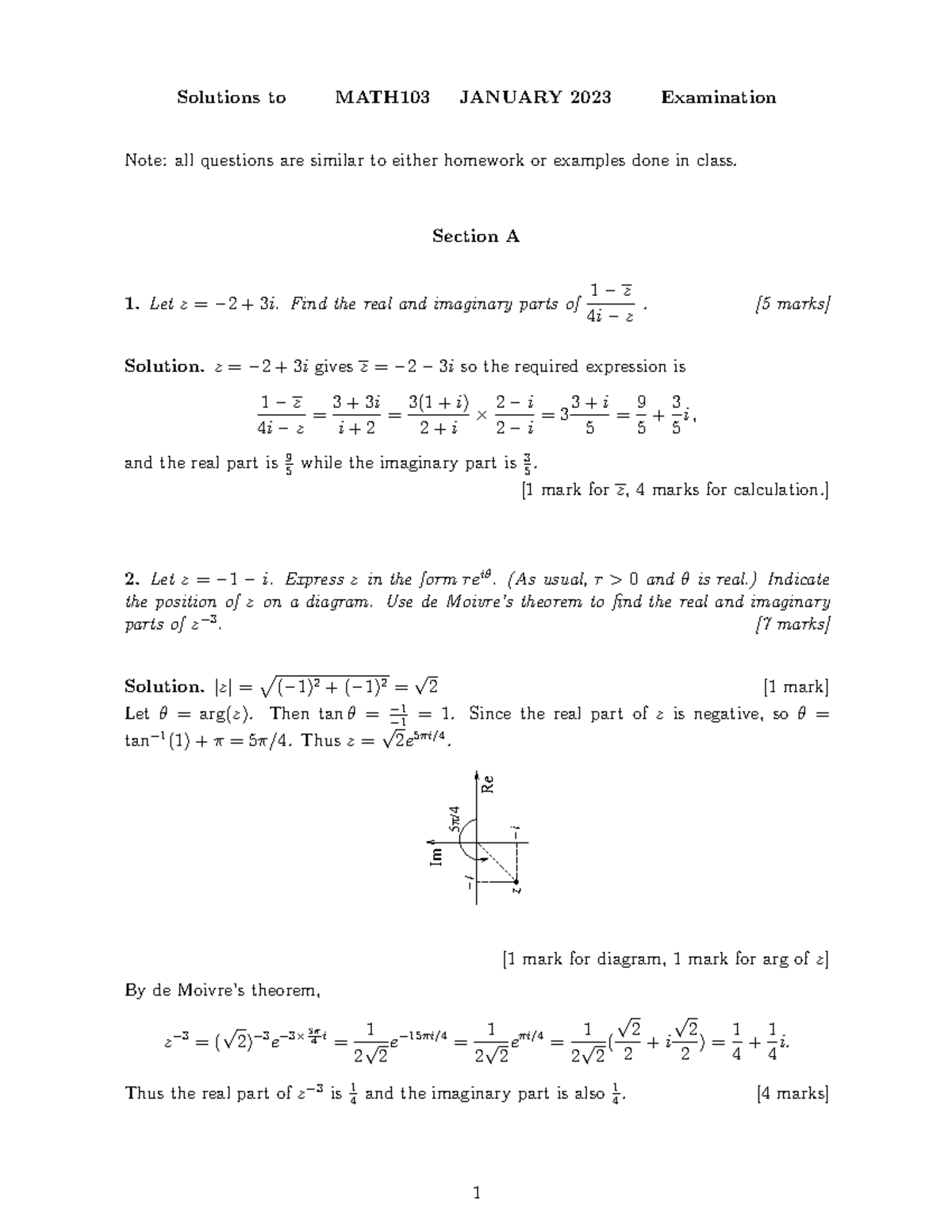 Solutions to MATH103 January 2023 Exam Questions - Studocu