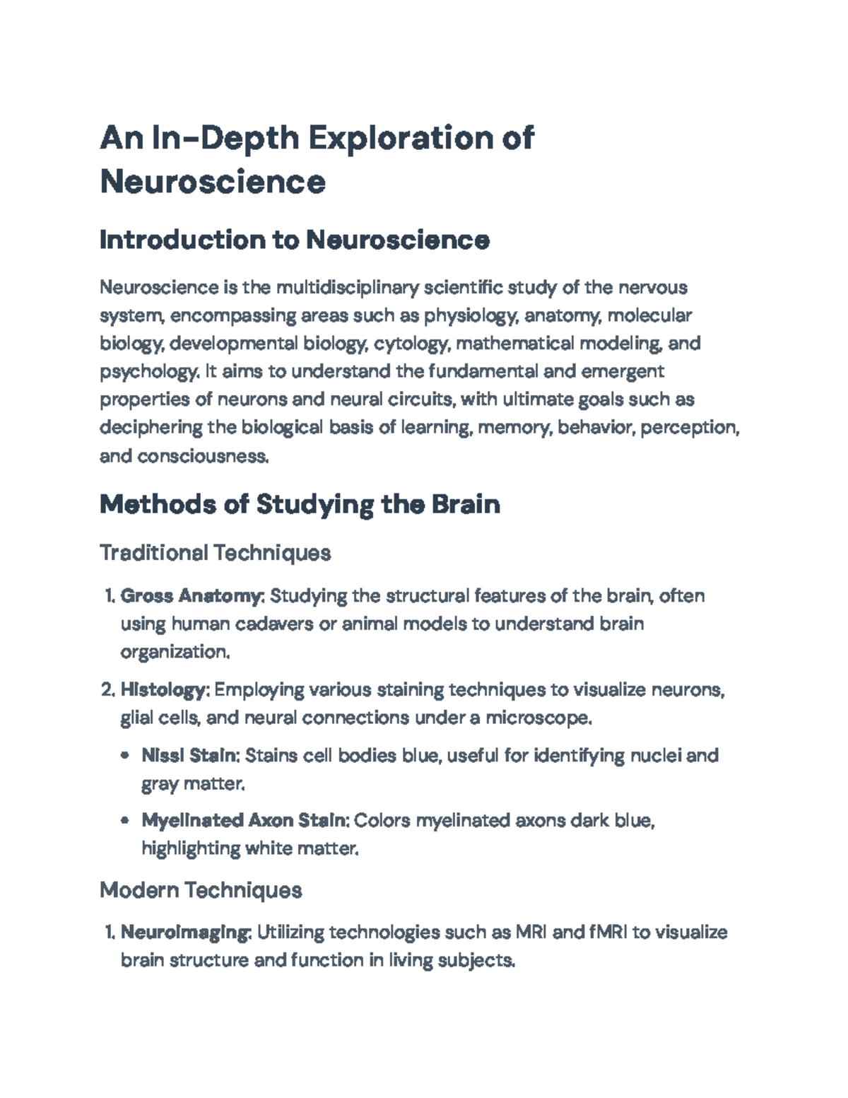 Introduction To Neuroscience Key Concepts And Techniques An In Depth