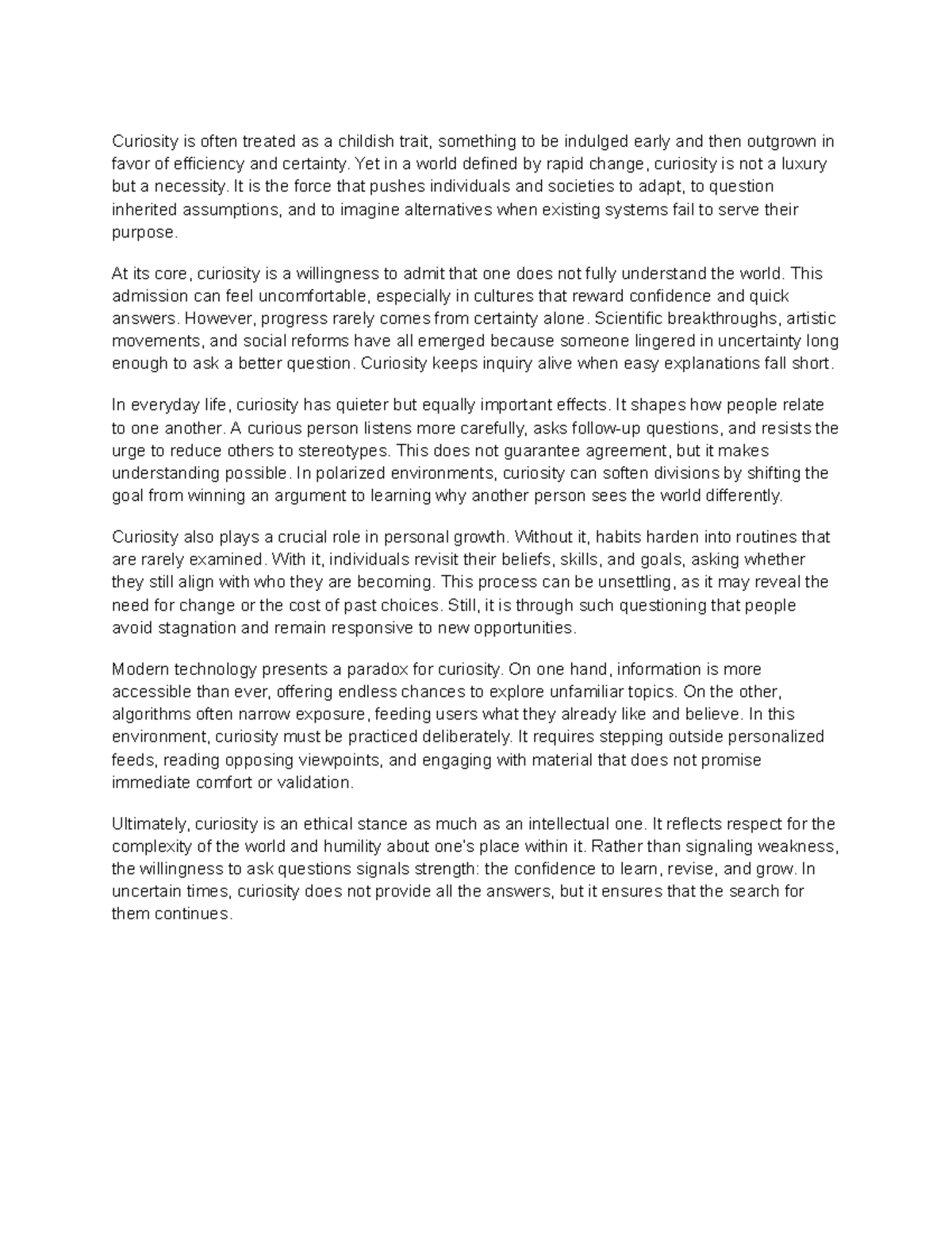 Essay Notes: The Importance of Curiosity in Modern Society - Jan26 ...